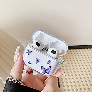 ZTOFERA Compatible with Apple Airpods 3 Case, Anti-Scratch Clear Cute Butterfly Pattern Protective Case Lightweight Shockproof TPU Bumper Cover for Airpods 3 - Purple