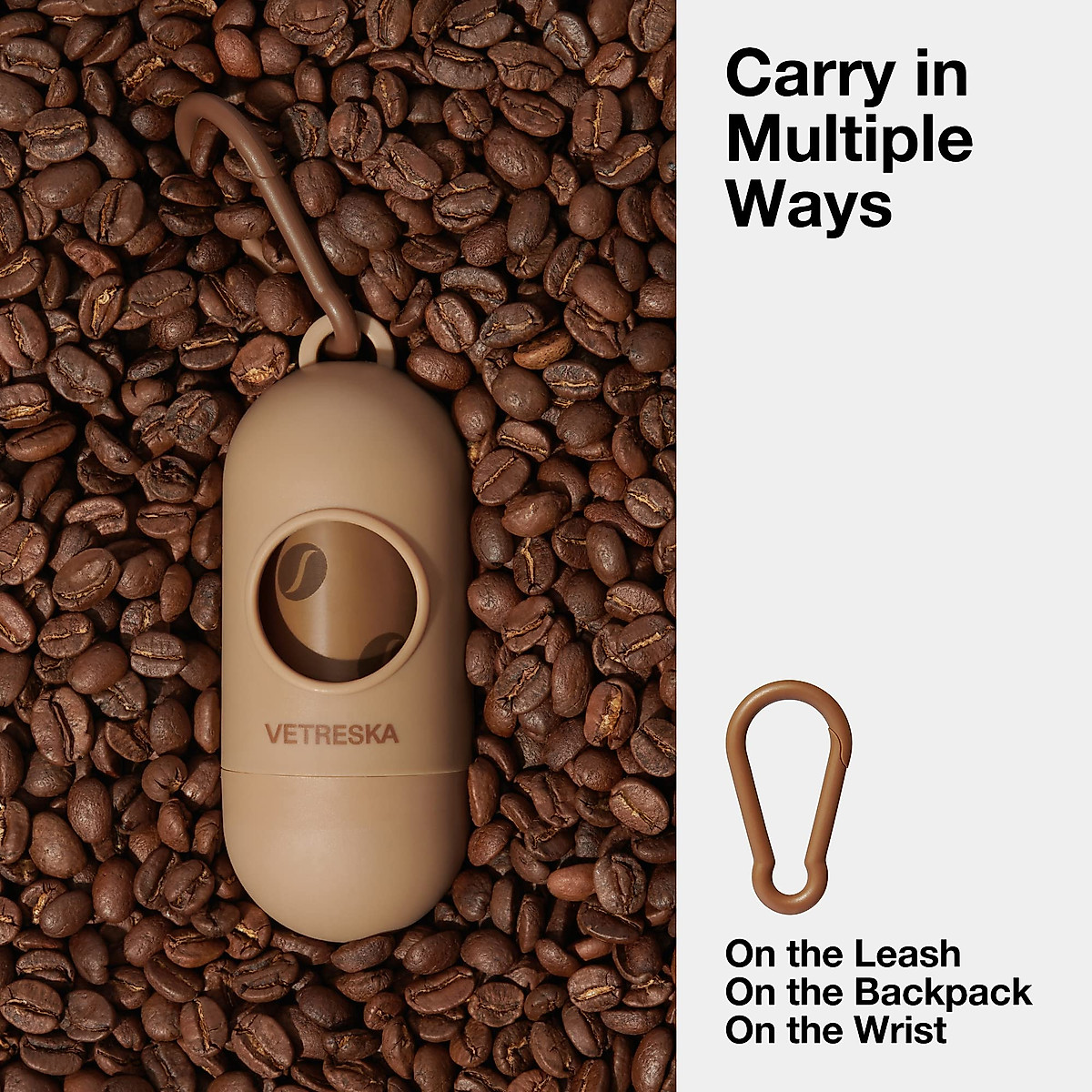 VETRESKA Dog Poop Bag Dispenser with Coffee Scented Waste Bags, Leak Proof, Extra Thick and Large Pet Poop Bags, 1 Count Bag Holder and 105 Count Bags (7 Refill Rolls) for Dogs and Cats