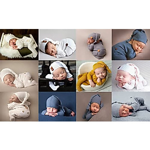 Newborn Baby Photo Shoot Props Girl Boy Crochet Knit Hat Costume Stripe Hat Pants Overalls Photography Props (off white)