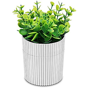 Bathroom Canister, Bathroom Storage Organizer For Cotton Ball, Bath Salts, Cotton Rounds,Floss Picks, Hair Clips, Apothecary Jars For Vanity Makeup Organizer, Cute Artificial Plants Design As Perfect Bathroom Decoration & Accessories (White)