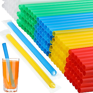 500 Pcs Multi Colors Jumbo Straws Plastic Drinking Boba Straws Individually Wrapped Disposable Smoothie Wide Straws for Milkshake Bubble Tea, 0.43 Inch Wide x 9.06 Inch Long