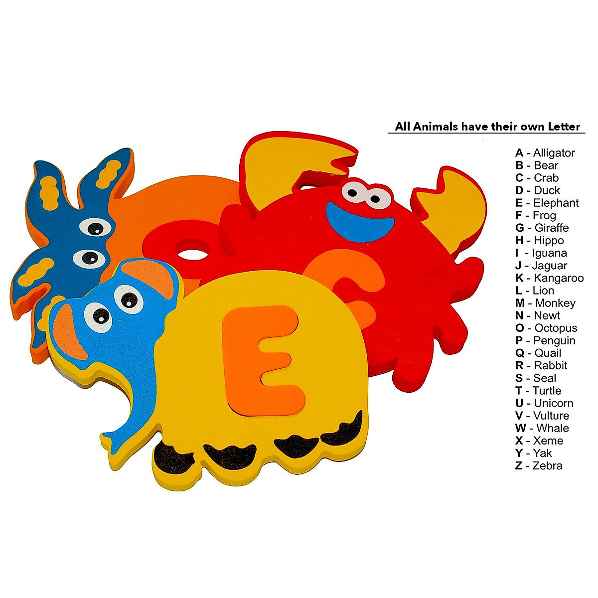 Foam Bath Toys Letters - Set of 52 Pcs - Non-Toxic Bathtub ABC Alphabet for Kids Toddlers - Original Premium Educational Floating Animals Puzzles for Baby Boys Girls