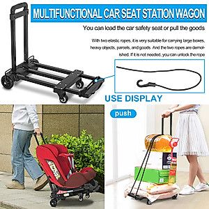 AKOZLIN Portable Travel Cart with Belt Adjustable Handle Compact Trolley Dolly Car Seat Cart(Only fit for car Seats with ISOFIX Interface)