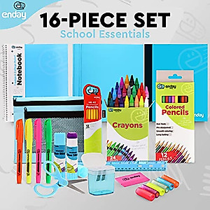 Enday Back to School Supplies for Kids, Blue School Supply Box Grades K-5, Premium Quality Kids School Supplies Kit, Kindergarten School Supplies for Girls and Boys, 71 Piece Set