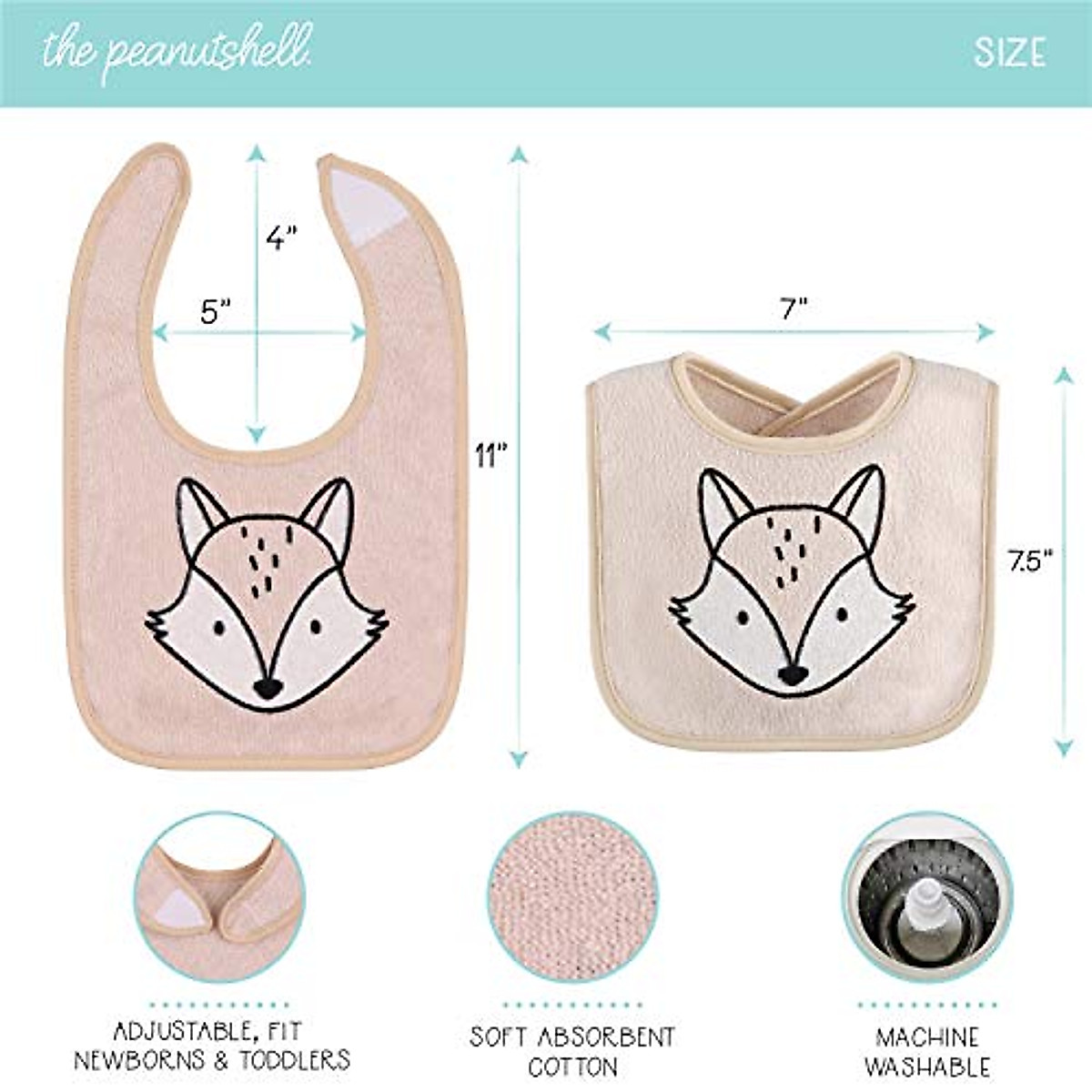 The Peanutshell Terry Bib Set for Baby Boys or Girls, 8 Pack Unisex Set for Feeding, Teething, Drooling