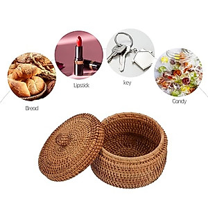 Abaodam Rattan box Small Round Basket Small Wicker Basket with Lid Rattan Storage Basket Box Boho Straw Fruit Snacks Basket for Home Bathroom Shelf Decor