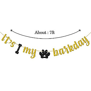 WeBenison Glitter It's My Barkday Banner, Pet Dog Birthday Banner, Puppy Birthday Party Decorations Gold & Black