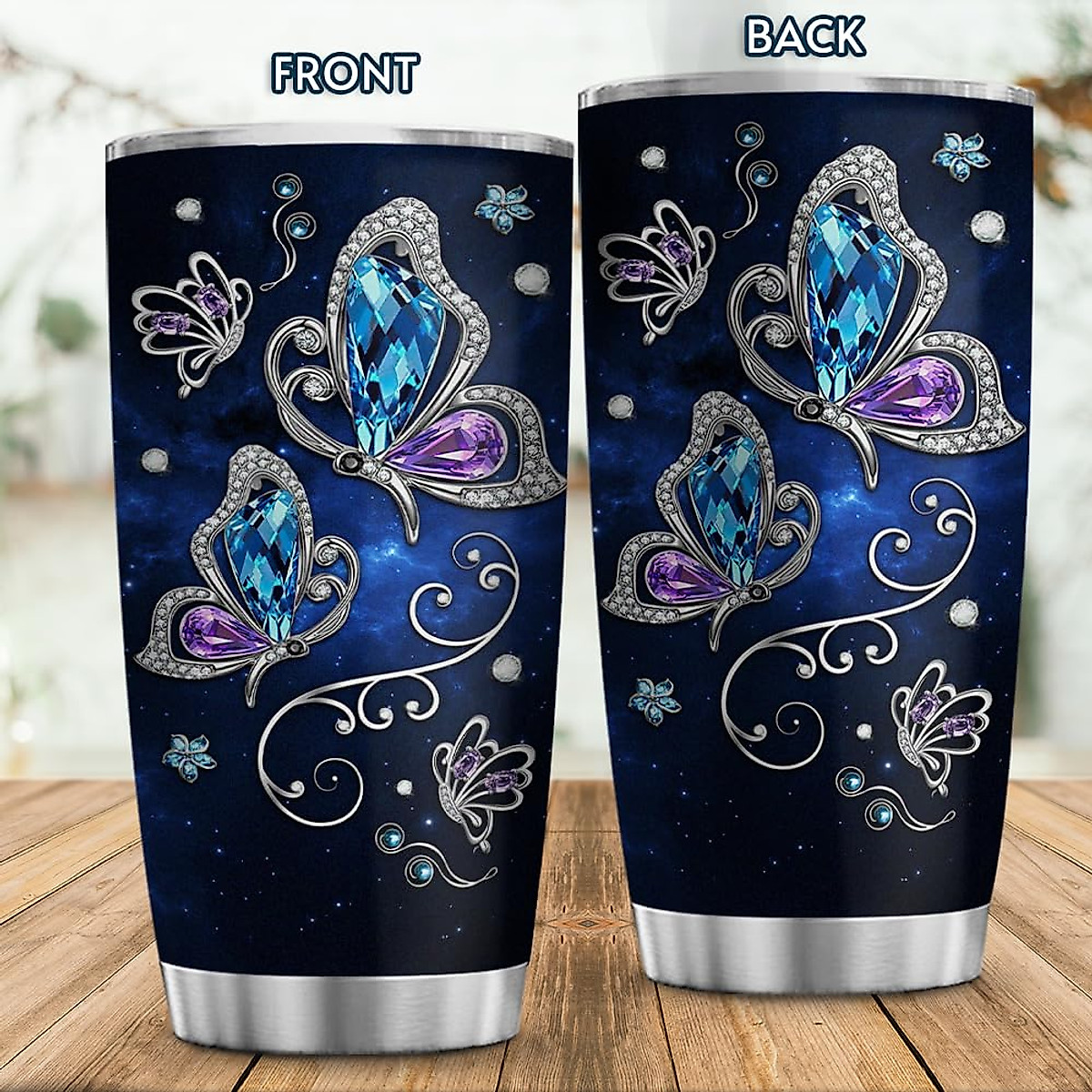 Wassmin Butterfly Tumbler Butterflies Gift For Women Girls Teen Jewelry Drawing Style Stainless Steel Insulated Tumblers Coffee Travel Mug 20oz Cup With Lid Birthday Christmas Presents