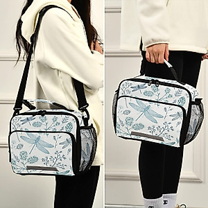 Blueangle Retro Dragonfly Print Insulated Lunch Bag with Detachable Shoulder Strap & Carry Handle, Eco-friendly Cooler Bag Tote Bag,School Lunch Box for Teens,Men,Women