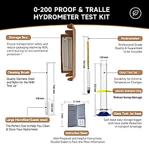 0-200 Proof & Tralle Alcohol Hydrometer Meter Test Kit,with Glass Test Jar,Accurate Tester & Glass Cylinder for Proofing Distilled Spirits & Moonshine Alcoholmeter Testing Set,Uporstvo