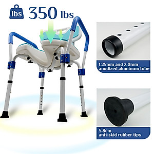 JumboTIGER Wide 17.5-Inch Shower Chair with Arms and Back,Heavy Duty Shower Chair for Inside Shower,Cutout Seat for Private Washing, 300lbs Capacity,Big Man Shower Chair, Tool-Free Assembly,Blue