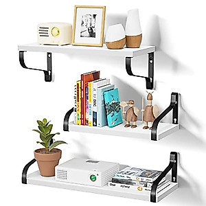 Love-KANKEI Floating Shelves Wall Mounted Set of 3, Large Wood Wall Shelves for Storage, Rustic Shelves for Display Bathroom,Bedroom,Living Room,Kitchen,Office and More White