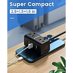 Power Strip with USB, Superdanny Mini Portable Desktop Charging Station with 2 Widely Outlets 3 USB Ports, 4ft Flat Plug Extension Cord, Travel Essentials, Cruise Compliant, for Home Office, Black