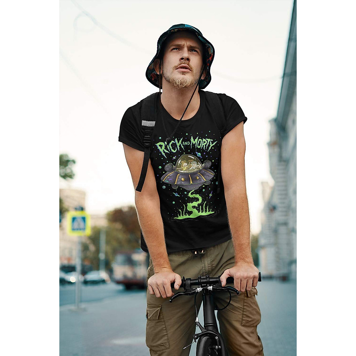 Ripple Junction Rick and Morty Men's Short Sleeve T-Shirt Space Cruiser and Planets Medium Black