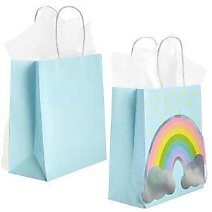 Rainbow Gift Bags with Handles and White Tissue Paper (15 Pack)