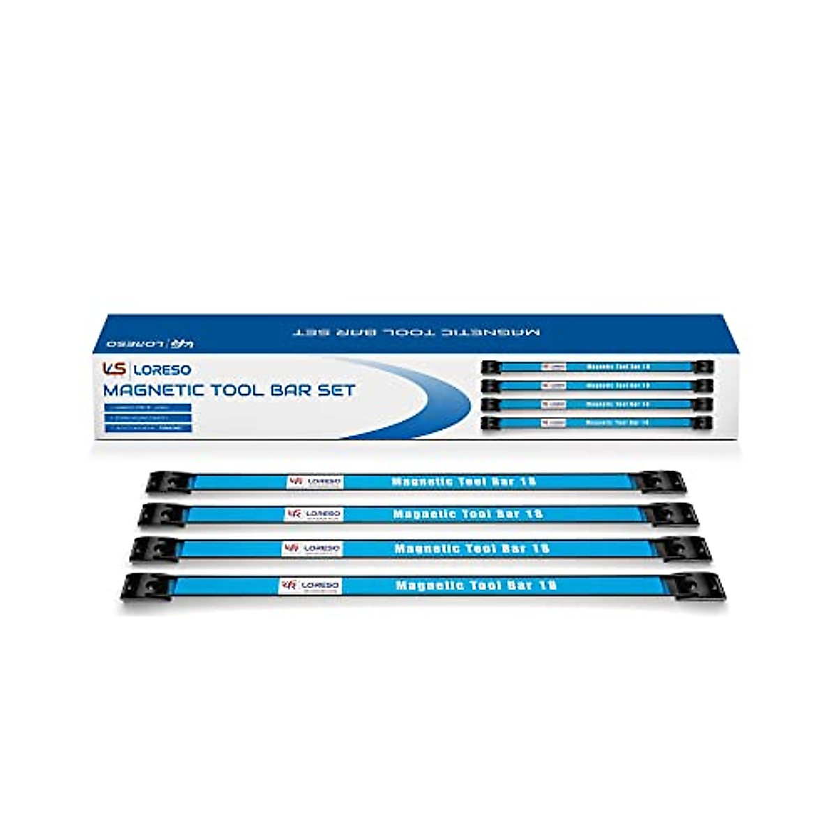 LSR LORESO Magnetic Tool Holder 18 Inch, Set Of 4 Magnetic Tool Bars, Heavy-Duty Metal Magnet Strip Tool Organizers Rack for Screwdrivers, Pliers, Wrenches, Knives with Wall Mount Brackets and Screws