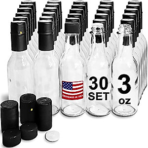 Glass Bottle, Hot Sauce Bottles Woozy bottles Empty 3 Oz 30 sets with Shrink Capsules Dripper Inserts Screw Caps, mini liquor bottles Small glass bottles sauce bottle mini wine bottles with lids Black
