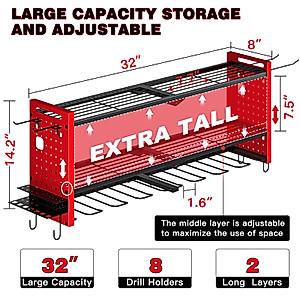 NattyDot Power Tool Organizer Wall Mount,Cordless Drill Hanger Storage Rack 8 Drill Holder,3 Layers Heavy Duty Power Tool Storage Rackr(Red)