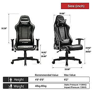 GTRACING Gaming Chair Racing Office Computer Ergonomic Video Game Chair Backrest and Seat Height Adjustable Swivel Recliner with Headrest and Lumbar Pillow Esports Chair,Black