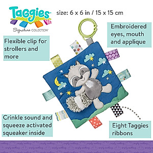 Taggies Soothing Sensory Crinkle Me Toy with Baby Paper and Squeaker, Harley Raccoon, 6.5 x 6.5-Inches
