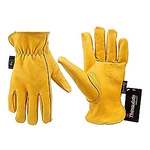 KIM YUAN Leather Work Gloves Perfect for Gardening/Cutting/Construction/Motorcycle, Men & Women M