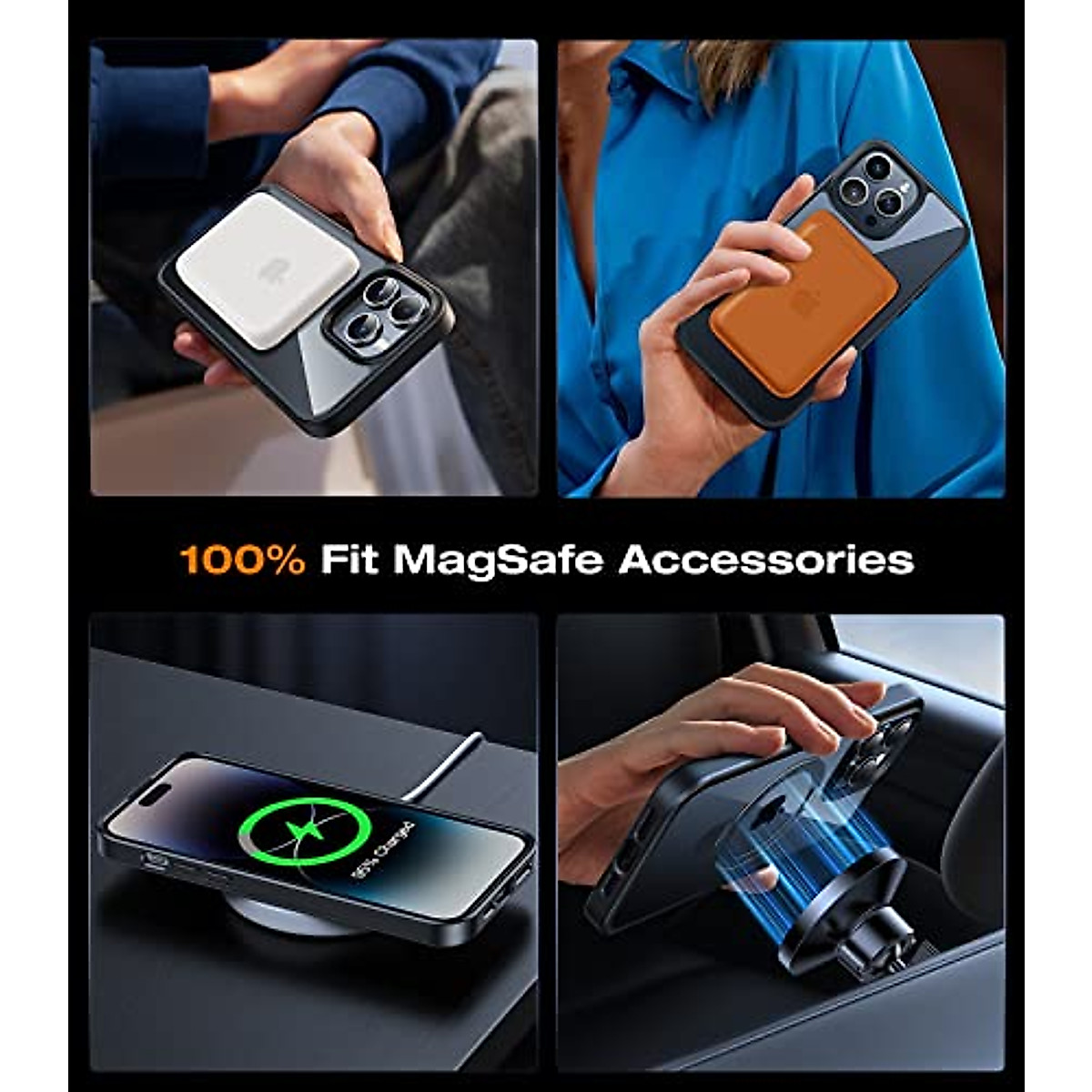 VICSEED for iPhone 14 Pro Max Case with Magsafe and Stand - 3 in 1 Clear [Non-Yellowing] [Permanent Magnetic] [Slim Yet Shockproof] for iPhone 14 Pro Max Phone Case for Men Women, Black