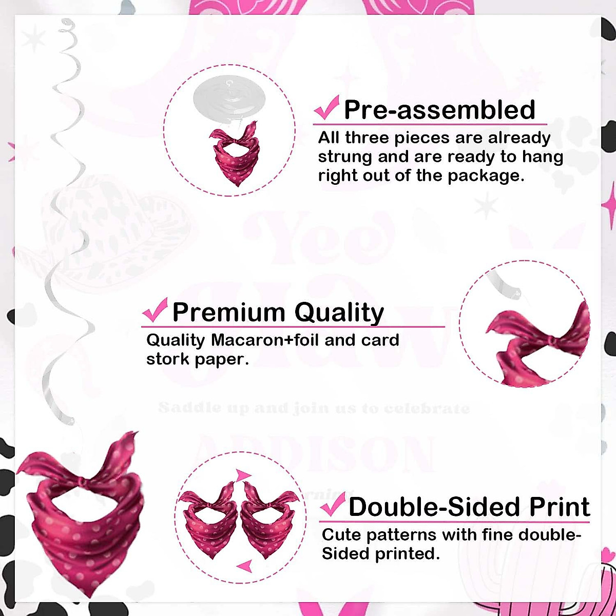 Western Cowgirl Party Decoration Hanging Swirls,Western Country Pink Cowgirl Hanging Foil Swirls for Cowgirl Theme Party Birthday Party Baby Shower Ceiling Hanging Decorations (Pink)