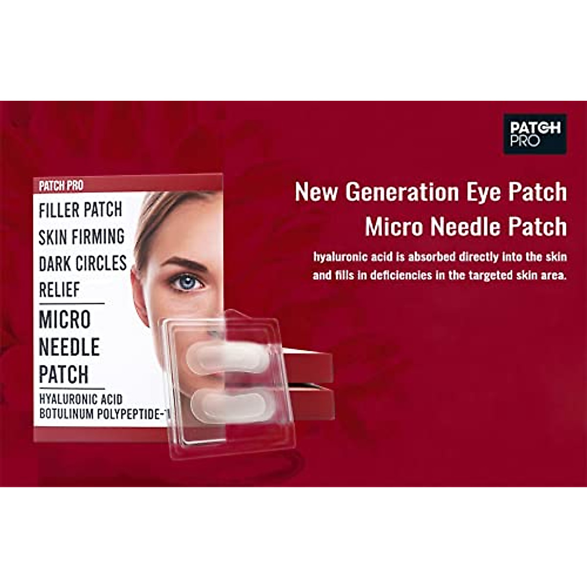 PATCH PRO Micro Eye Patch Hyaluronic Acid Fine Lines, Puffy Eyes, Forehead Lines Microneedle length 0.25mm Patches 4 Pairs