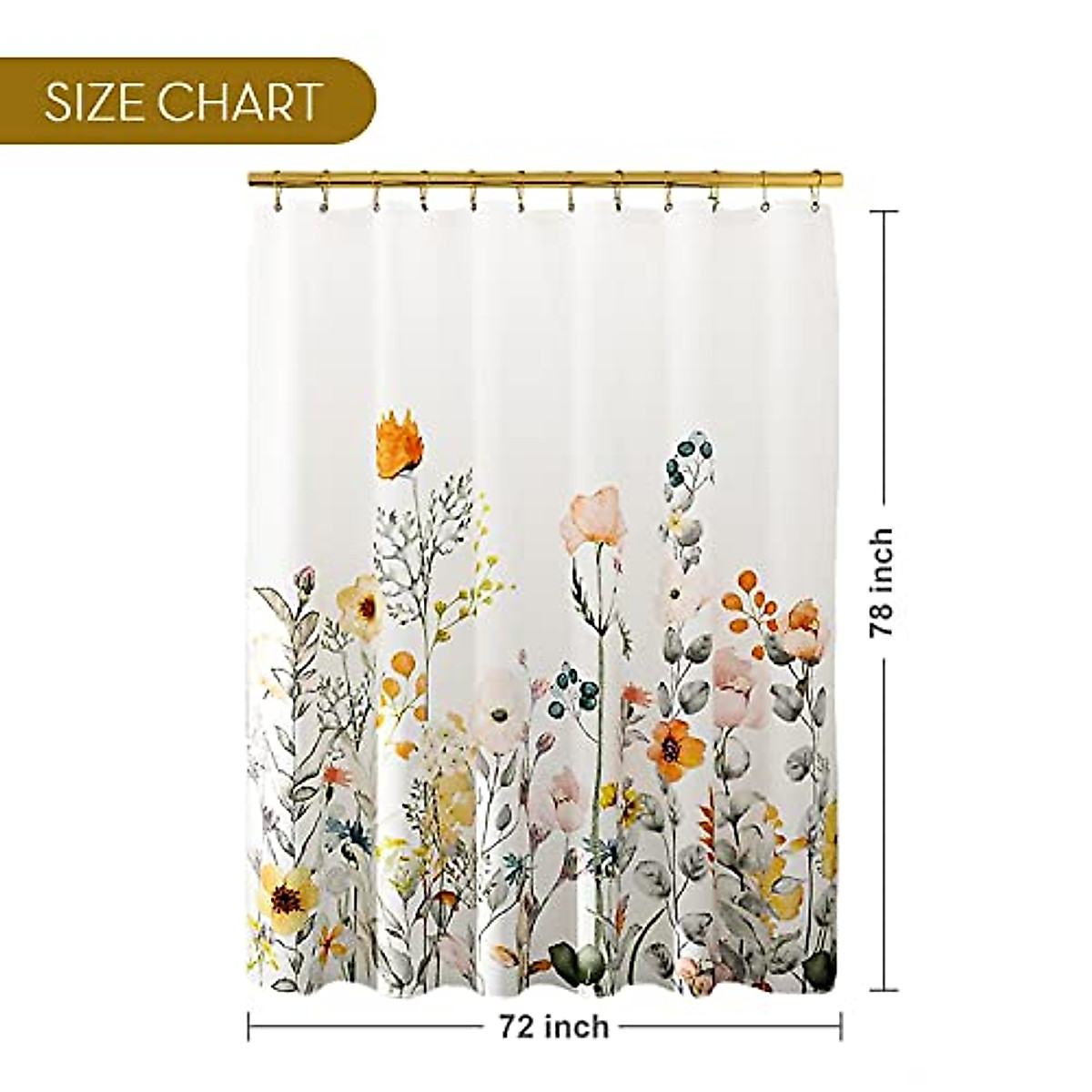 YEZEX Shower Curtain Set with 12 Hooks - Waterproof Polyester Fabric Shower Curtains for Modern Home Bathroom Decorations, Machine Washable, 72"x78"