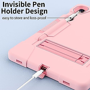 Kezigud Shockproof Kickstand Case for Galaxy Tab S9 11''/S9 FE 10.9'', Heavy Duty Hybrid Rugged Three Layer Soft Silicone+Hard PC with S-Pen Holder Cover for Samsung Tab S9/S9 FE 2023(Rose Gold)