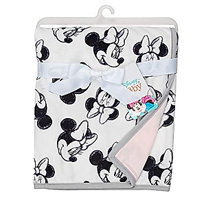 Lambs & Ivy Disney Baby Minnie Mouse Baby Blanket - White/Pink Minky/Jersey
