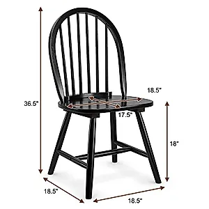 KOTEK Wood Dining Chairs Set of 4, Windsor Chairs with Spindle Back, Solid Wood Legs, Wide Seat, Farmhouse Armless Side Chairs for Living Room, Dining Room, Kitchen (Black)