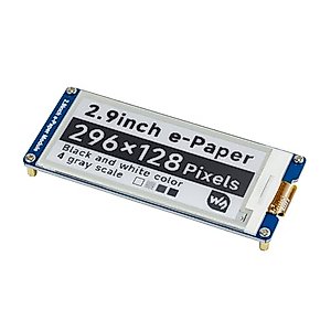 Waveshare 2.9inch E-Ink Display Module Compatible with Raspberry Pi 4B/3B+/3B/2B/B+/A+/Zero/Zero W/WH/Zero 2W Series Boards 296x128 Resolution SPI Interface Supports Partial Refresh