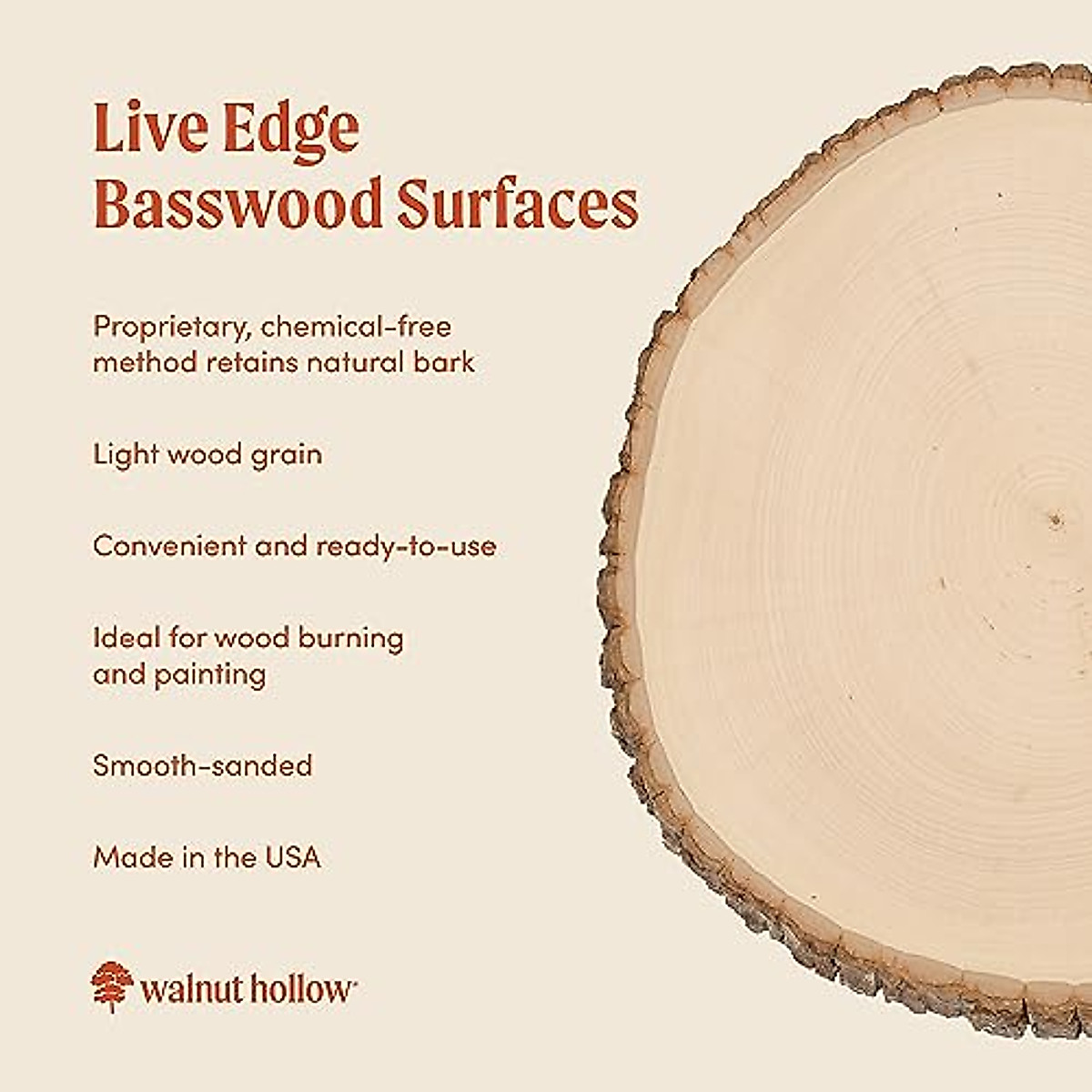 Walnut Hollow Basswood Plank Medium with Live Edge Wood (Pack of 3) - for Wood Burning, Home Décor, and Rustic Weddings