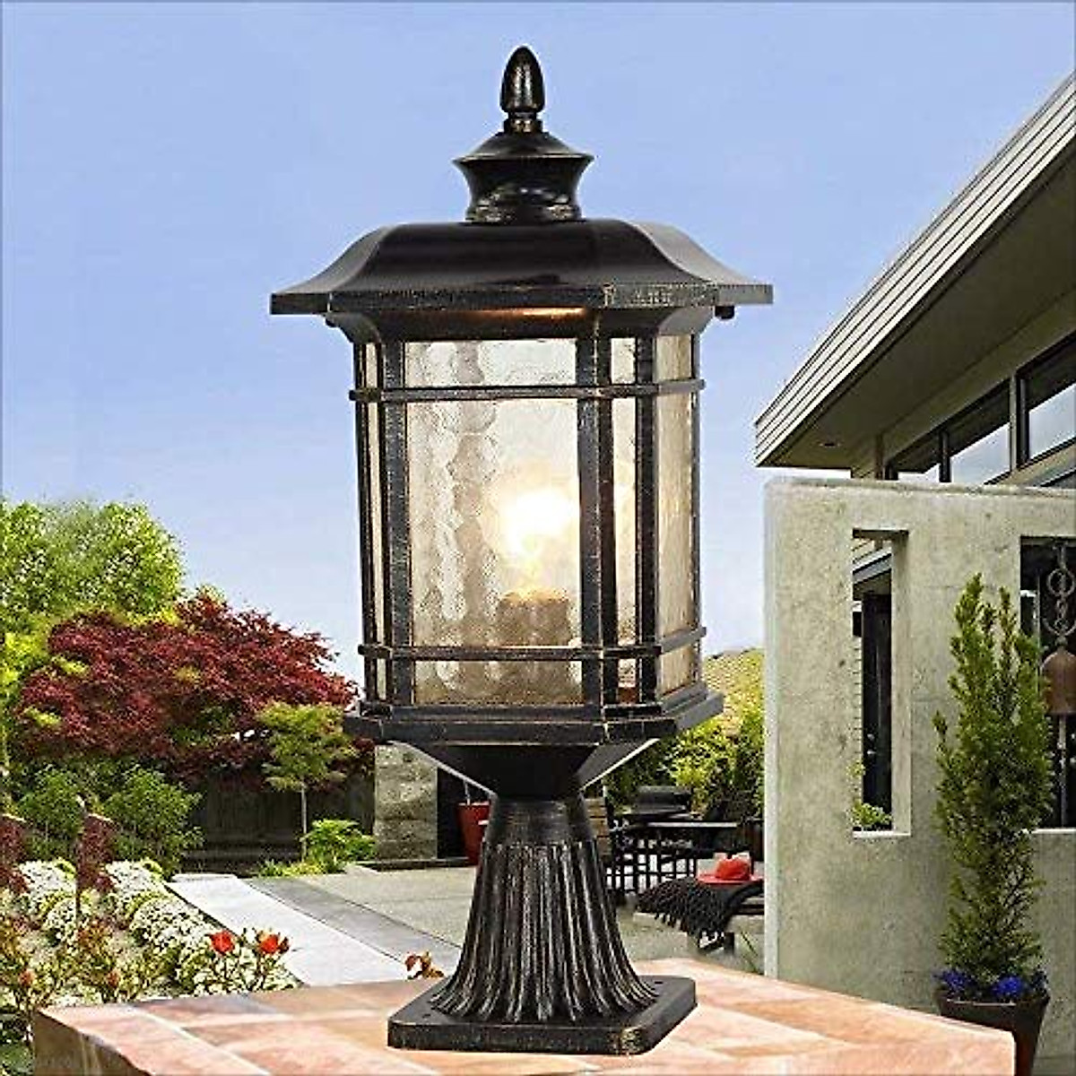 Lights Outdoor Courtyards Park Pathway Pillar Lighting Fitting Lawn Glass Lantern Waterproof IP65 Outdoor Aluminum Post Lamp High Brightness Outside Street Light Outdoor Post Lights Stadium