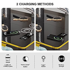 HNEBC Vanity Desk with Mirror and Lights,White Vanity Set with USB&Type-C&Wireless Charging,Makeup Vanity with Drawers/Stool, Voice Control Switch Vanity Makeup Desk for Bedroom&Dressing Room,Black