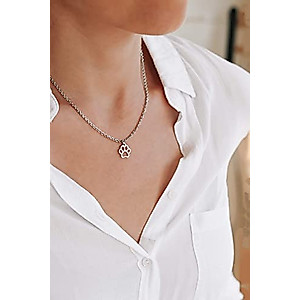 Silver paw necklace, dog paw outline pendant, silver tone stainless steel chain necklace, gift for her, animal cat jewelry, Layering necklace, pet lover, waterproof