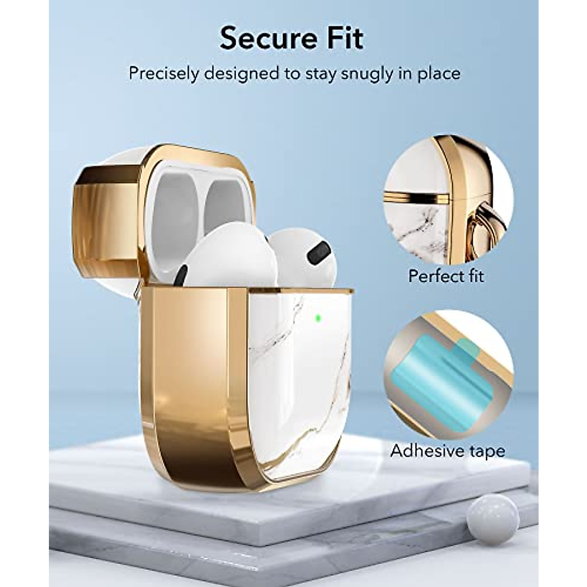 ESR Style Case Compatible with AirPods 3rd Generation (2021), Shockproof Protective Cover, Supports Wireless Charging, Stylish Case with Wrist Strap and Keychain Clip, Daydream Series, Marble