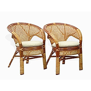 Pelangi Handmade Rattan Dining Wicker Chair W/Cushion, Colonial