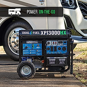 DuroMax XP13000HX Dual Fuel Portable Generator - 13000 Watt Gas or Propane Powered - Electric Start w/ CO Alert, 50 State Approved, Blue