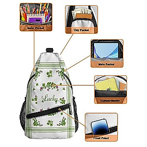 Gsypo Sling Backpack, St. Patrick's Day Lucky Irish Clover Floral Watercolor Waterproof Lightweight Small Sling Bag, Travel Chest Bag Crossbody Shoulder Bag Hiking Daypack for Women Men
