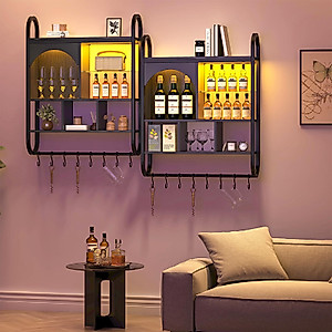 Saudism Floating Shelves with Lights, Led Shelves for Wall, Gaming Display Shelf, Lighted Bar Shelves, Arched Shelf for Collectibles, Sturdy Fast Assembly Great Weight Capacity (Black)