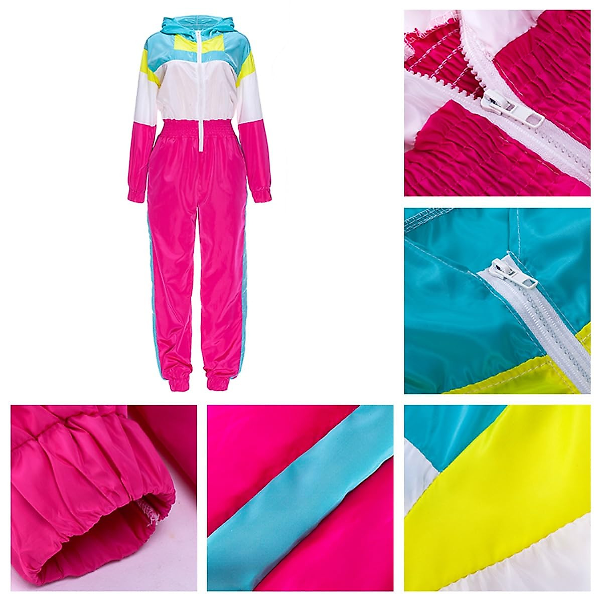 EOSIEDUR Women's One Piece Tracksuit Outfits Windbreaker Jacket Camouflage Crop Top Pants Jumpsuit Set Pink M