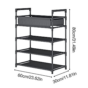 Laiensia 4-Tier Stackable Shoe Rack,turdy Shoe Shelf, Expandable & Adjustable Fabric Non-Woven Fabric Shoe Shelf with Storage Organizer, Black