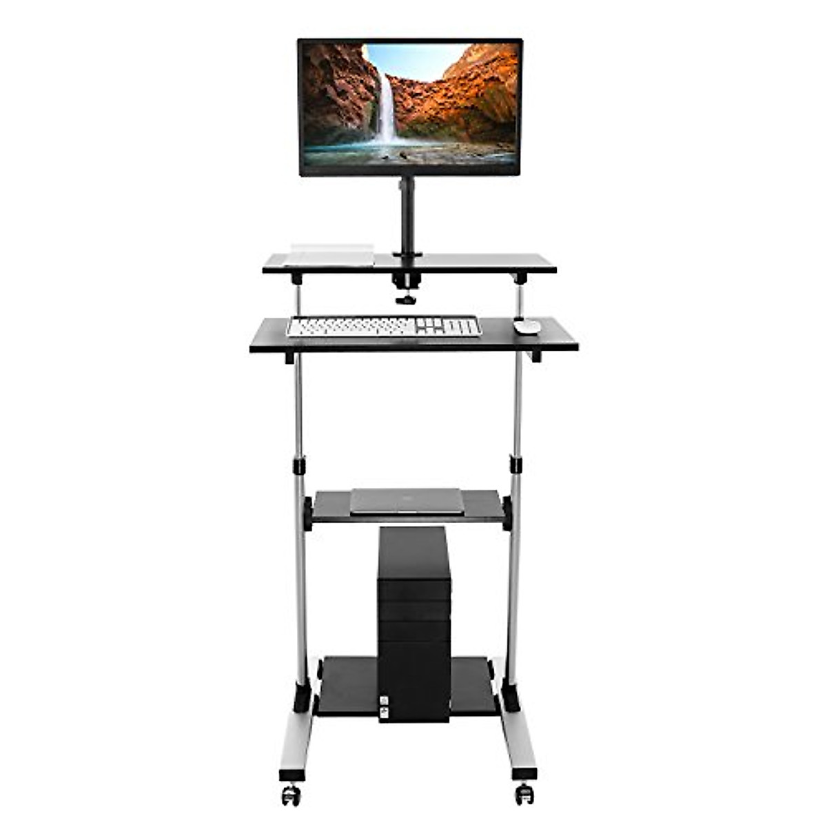 Mount-It! Mobile Stand Up Desk/Height Adjustable Computer Work Station Rolling Presentation Cart with Monitor Arm (MI-7942)
