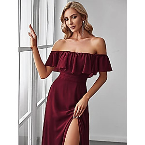 Ever-Pretty Women's Off The Shoulder Bridesmaid Dresses Side Split Beach Maxi Formal Dress Burgundy US16