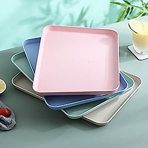 Dinner Tray, Unbreakable Lunch Tray, Decorative Food Serving Tray, Coffee Table Tray, Wheat Straw Tray Tea Platter for Couch, Party, Dining, Picnic, Snack, Appetizer (Pink)