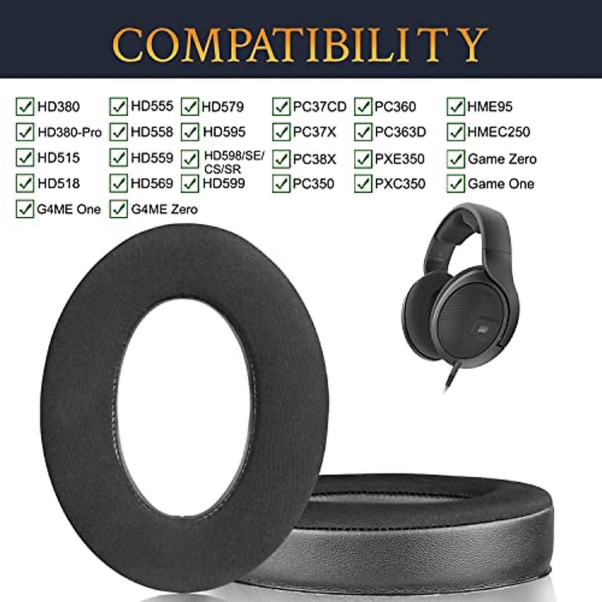 SOULWIT Cooling Gel Ear Pads for Sennheiser HD599/HD598/SE/CS/SR/HD595/HD569/HD558/HD518/HD515/Game Zero/G4ME Zero, Earpads Cushions for PC37X/PC38X/PC350/PXC350/PXE350/PC360/HD380/HD380-Pro/HME95