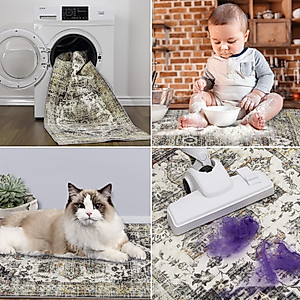 ROYHOME Area Rug 8x10 Machine Washable Rug Traditional Distressed Carpet Stain Resistant Non-Slip Floor Cover Carpet Rug Medallion Accent Rug for Living Room Bedroom Dining Room, Grey