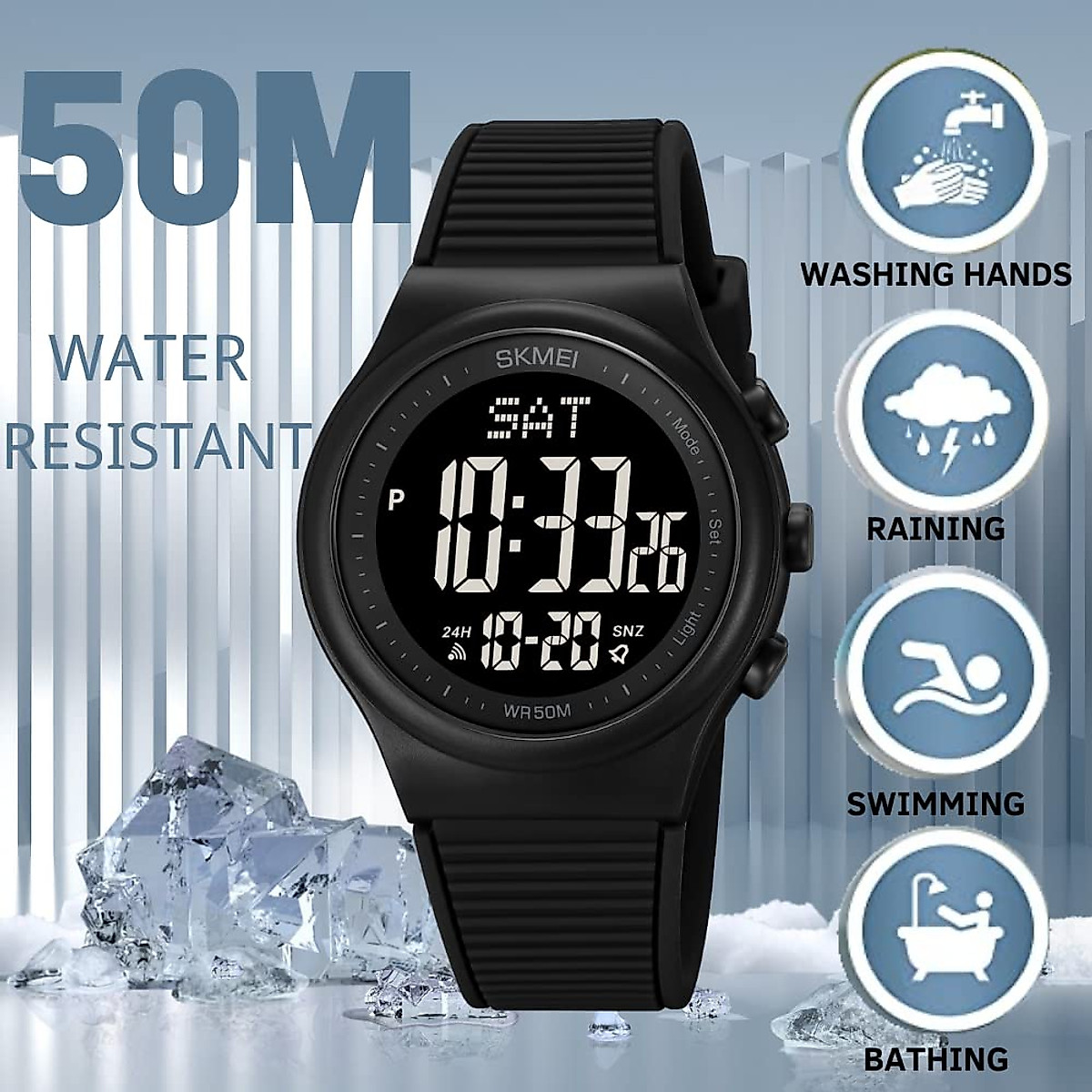 CakCity Digital Watch for Women Waterproof Stopwatch Sports Watches for Mens and Womens Unisex Outdoor Rubber Strap Multifunction Wristwatch with Luminous Display,Black/Black